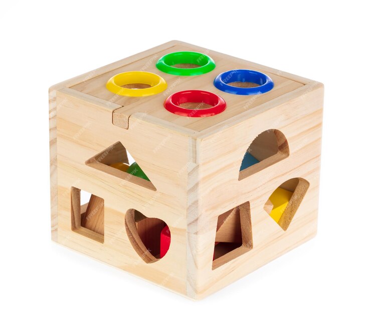 Cubo de Encaje de Madera con Figuras Geométricas
